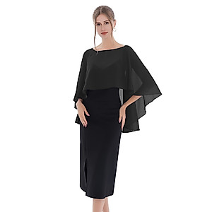 Baoqiya Women's Capelet Shawls and Wraps for Evening Dresses Soft Bridesmaid Shawl Chiffon Cape Wedding Cover Up One Size(Black)