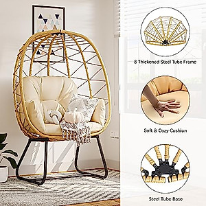 YITAHOME Egg Chair with Stand Outdoor Indoor Egg Lounge Chair with Cushion Wicker Chair PE Rattan Chair Included for Patio, Garden, Backyard, Porch, Beige