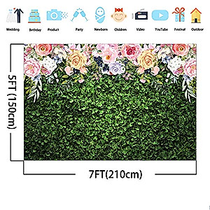 Avezano 7x5ft Flower Grass Photography Backdrop Green Spring Grass Lawn Party Background Vinyl Floral Grass Birthday Baby Shower Miss to Mrs Wedding Bridal Shower Backdrops Cake Table Decorations