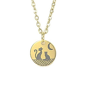 Mother Cat Necklace - Mom Grandmother jewelry with Gift Box (Gold, Mom with 1 Kitten)
