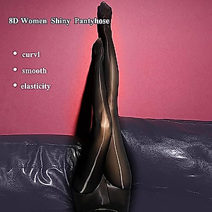 HTRUIYA Women's Tights 8 Denier Sheer Tights Smooth Stockings Oil Shiny Stockings High Waist Pantyhose Sexy Silk Pantyhose-Black