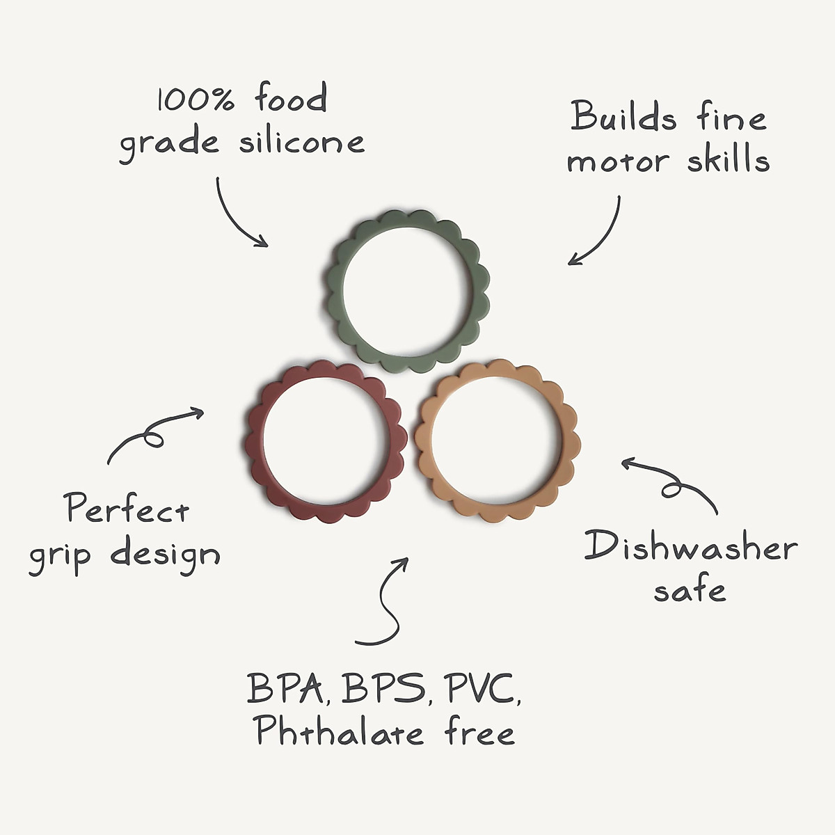 mushie Flower Teether Bracelet | 3-Pack (Dried Thyme/Berry/Natural)