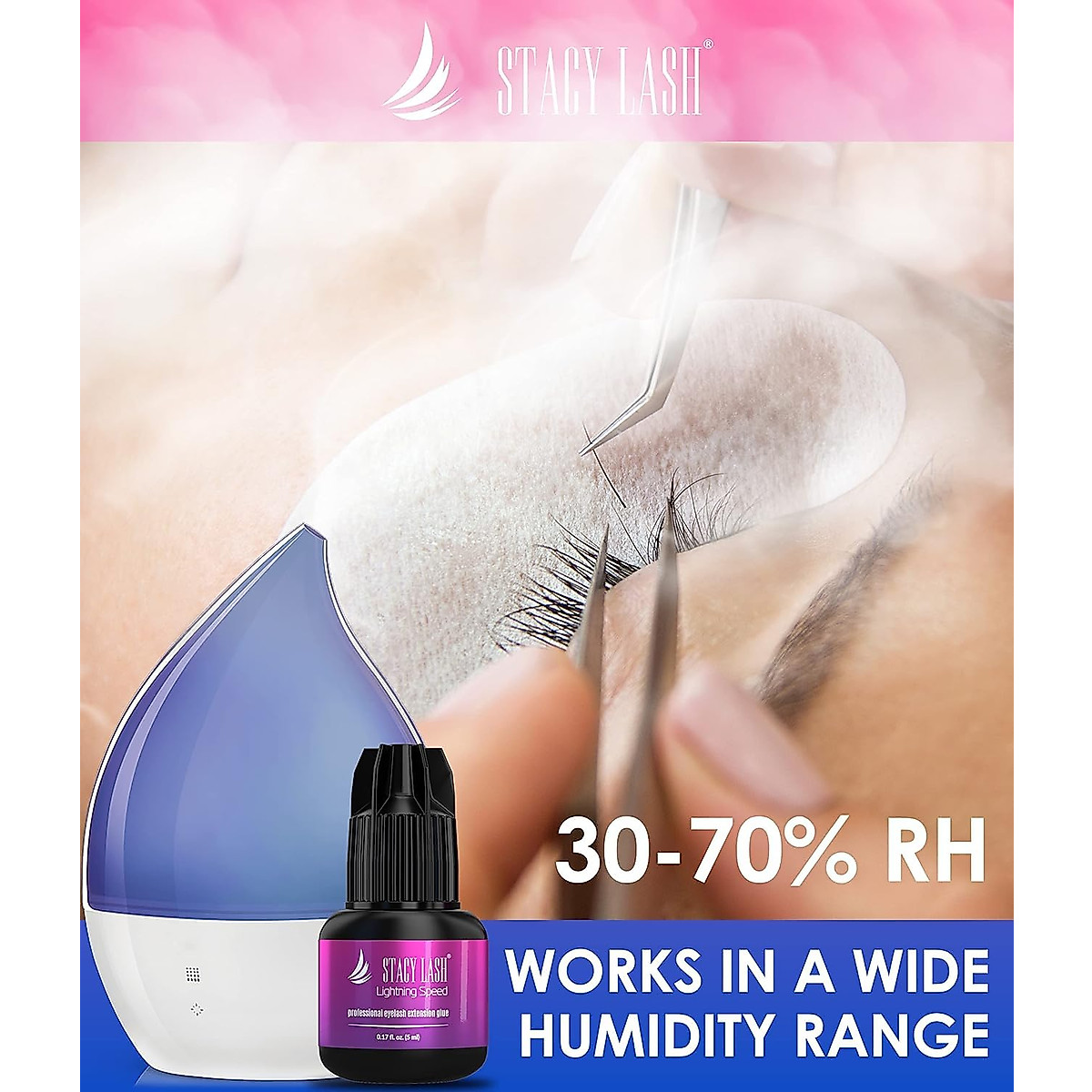 Lightning Speed Eyelash Extensions Glue – Stacy Lash 5ml /0.17 fl.oz / 0.3 Sec Dry/Retention – 6-8 Weeks/Black Adhesive/Professional Supplies