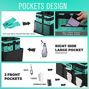 SCAVATA Wearable Cleaning Caddy Bag, Cleaning Caddy Supplies Organizer with Handle & Shoulder Straps for Housekeepers, Under Sink & Car Cleaning Tool Organizers with 4 Foldable Divider (Lake Blue)