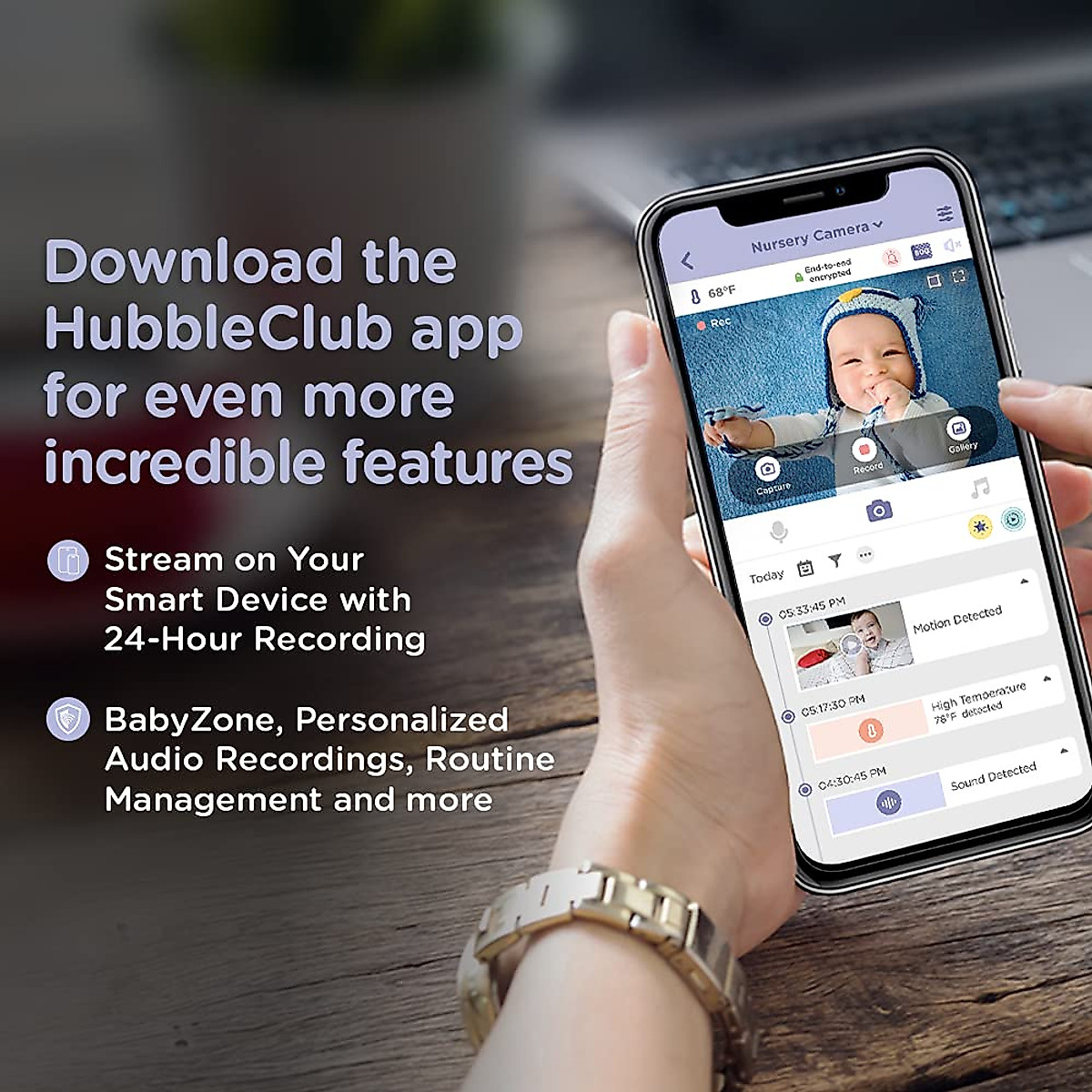 Hubble Connect Touch Twin 5" Smart Baby Monitor with Camera and Audio, WiFi Baby Camera Monitor with Flexible Wall Mount; Pan Tilt Zoom; 2Way Talk, Interactive Smart HD Monitor & Smartphone App