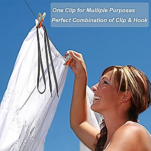 Clothespins with Hooks, Heavy Duty Colorful Outdoor Clothes Pins for Hanging and Clipping Laundry and Clothes, Multicolor Anti-Rust Spring Hanger Clips - 20PCS【Upgraded Super-Powerful Locking Model】