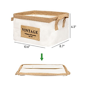 LUFOFOX 3-Pack Storage Baskets for Organizing,Jute Woven Handles Baskets Decorative Small Baskets,Fabric Baskets for Shelf Closet,White,10.6"*8.7"*6.3" (Small)