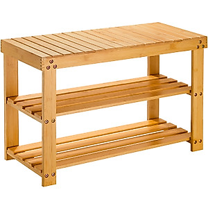 Pipishell 3 Tier Bamboo Shoe Rack Bench - Sturdy Organizer Holds up to 300lbs for Entryway, Bedroom, Living Room, Balcony