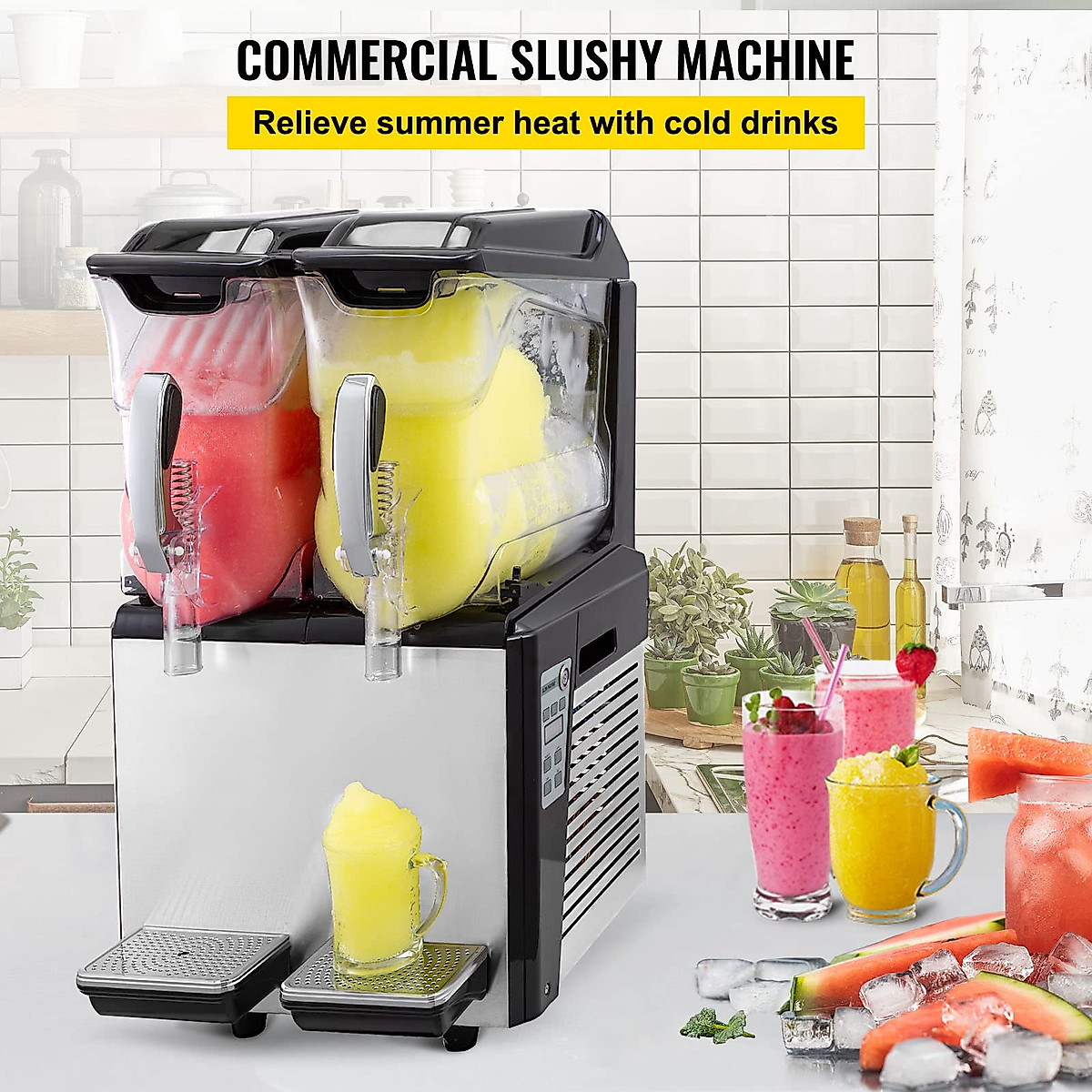 VEVOR Frozen Drink Machine, 10LX2 Tanks Commercial Slushy Machine, 900W Slush Drink Maker, Perfect for Restaurants Cafes Bars