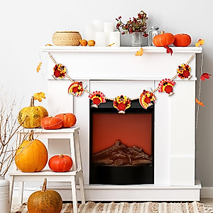 Capoda Thanksgiving Decorations Felt Turkey Banner Garland with Wood Beads Thanksgiving Party Hanging Decorations for Fireplace Mantle Wall Fall Harvest Friendsgiving Party Supplies, 3.9 Ft