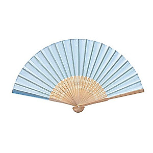 Sepwedd 50pcs Blue Imitated Silk Fabric Bamboo Folded Hand Fan Bridal Dancing Props Church Wedding Gift Party Favors with Gift Bags