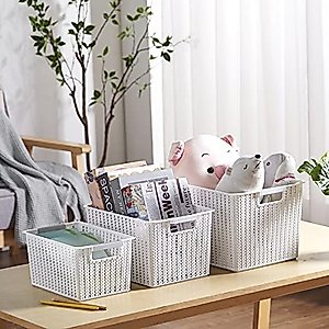 Storage Basket Organizer with Handle | Storage Bin | Home Storage, 7 Liter, Set of 6, White