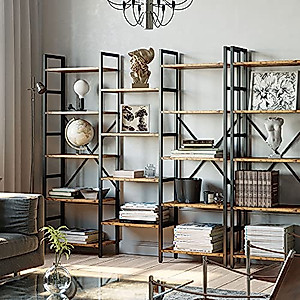 IRONCK Bookcases and Bookshelves Triple Wide 5 Tiers Industrial Bookshelf, Large Etagere Bookshelf Open Display Shelves with Metal Frame for Living Room Bedroom Home Office