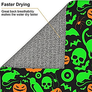 Green Ghost Horror Halloween Pumpkin Printed Drying Mat For Kitchen Ultra Absorbent Microfiber Dishes Drainer Mats Non-Slip Silicone Quick Dry Pad - 18 X 16inch