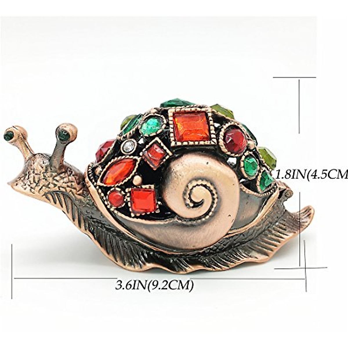 Waltz&F Bronze snail Figurine Collectible Hinged Trinket Box Bejeweled Hand-painted Ring Holder