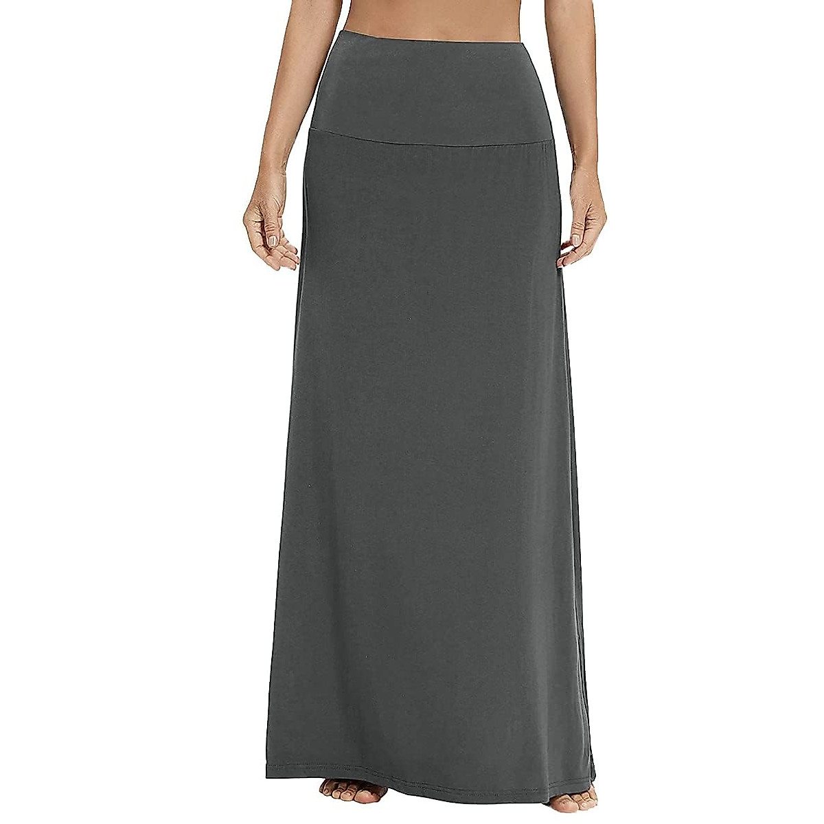 Sweet Hearts Maxi Skirt for Women- Comfy Foldover High Waist Long Flare A-Line Skirt Maxi Dress XS-3X Made in USA (Charcoal, Medium)