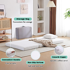 jela Foldable Mattress Trifold Mattress Full Size, Waterproof Folding Mattress Memory Foam 53＂x75＂x4＂, 4 inch Waterproof Floor Bed with Storage Bag, tri Folding Mattress for Guest Bed, RV, Camping