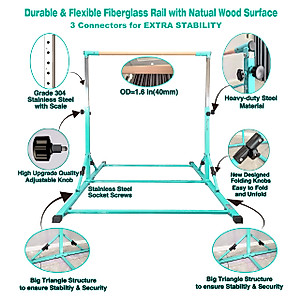 PreGymnastic Foldable Gymnastics Bar, 6FT Gymnastic Horizontal Bars, Folding Training Bar for Kids and Teenagers 3-18, Weight Limit 500 LB, Adjustable kip Bar,Children Home Gym Equipment Indoor