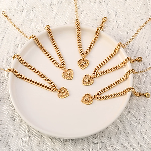 GLIJWELE Initial Gold Charm Bracelets for Women, 14k Gold Filled Cuban Gold Charm Bracelet for Women Heart Initial C Bracelet Gold Charm Bracelet Gold Jewelry Gifts for Women