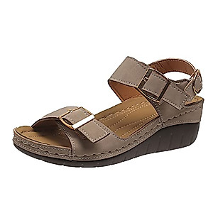 Sandals for Women Wide Width,Summer Comfy Platforms Sandals Shoes Beach Travel Shoe Casual Beach Sandals (Grey, 7)