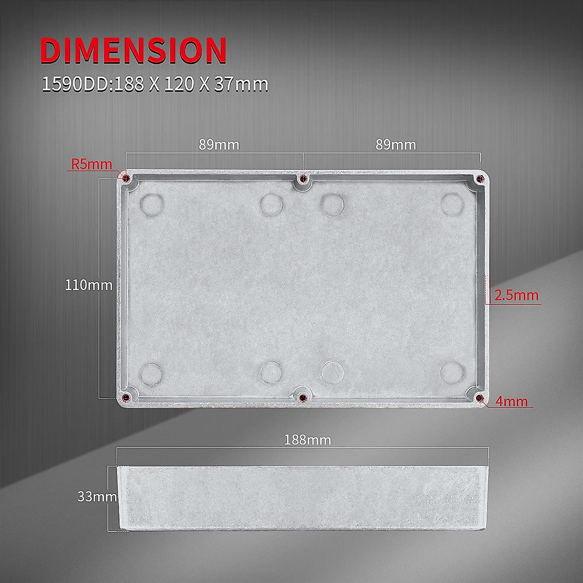 DaierTek 1590DD Guitar Effect Pedal Stomp Box Enclosure Diecast Metal Aluminum 7.40" X 4.70" X 1.46" Inches 188mm X 120mm X 37mm Housing Size