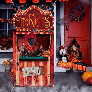 Lenwen Halloween Carnival Circus Theme Party Decorations Halloween Carnival Photo Door Banner Ticket Booth Backdrop Props Carnival Photo Games Booth Props Carnival Photo Backdrop for Halloween Supply