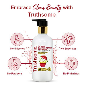 TRUTHSOME Detox & Damage Repair Shampoo with Apple Cider Vinegar & Green Tea, No Silicones, Sulphates, Parabens, Phthalates 300 ml