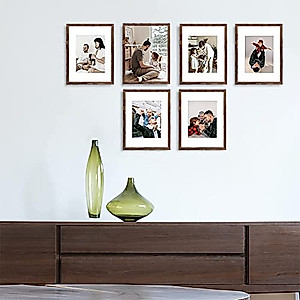 ZIRANLING 11x14 Picture Frame Rustic Brown Wood Set of 6,Display Pictures 8x10 with Mat or 11x14 Without Mat,Multi Photo Frames Collage for Wall