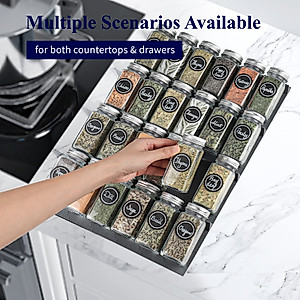 Kitsure Spice Rack, Spice Drawer Organizer with 24 Spice Jars, 216 Spice Labels and Chalk Marker, 4 Tier Seasoning Rack Tray Insert for Kitchen Drawers, 11.8" Wide x 1.18" Deep