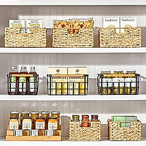 mDesign Hyacinth Braided Woven Kitchen Basket Bin with Built-in Handles for Organizing Kitchen Pantry, Cabinet, Cupboard, Countertop, Shelves - Holds Food, Drinks, Snacks - 6 Pack - Natural/Tan