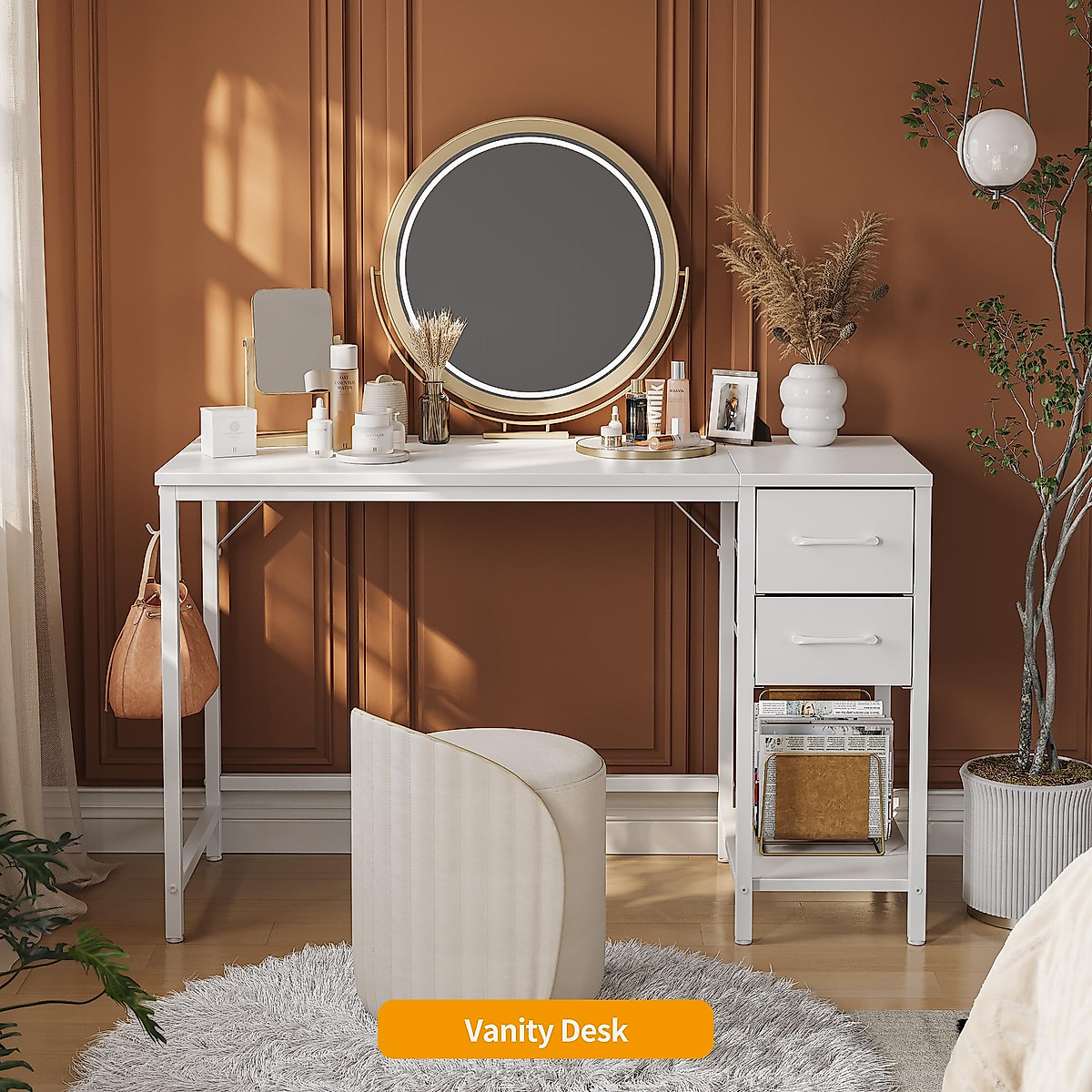 CubiCubi Computer Desk with 2 Drawers, 40 Inch Small Home Office Desk Study Writing Table, White