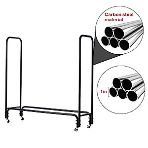 Hi-Na 4ft Heavy Duty Indoor Outdoor Firewood Storage Log Rack with Kindling Holder with Oxyford Cover& Wheels