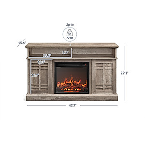 BELLEZE 48" TV Stand with 18" Electric Fireplace Heater, Modern TV Stand for TVs up to 50", Entertainment Media Stand with Open Shelves and Storage Cabinets for Living Room, Bedroom (Ashland Pine)