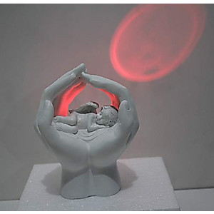 JUNIQUTE Sleeping Resting Angel in God's Hand with Colorful Light Fairy Garden Deco Cupid Statue Home Deco Cherub Statue Baby Sculpture Figurine Memorial