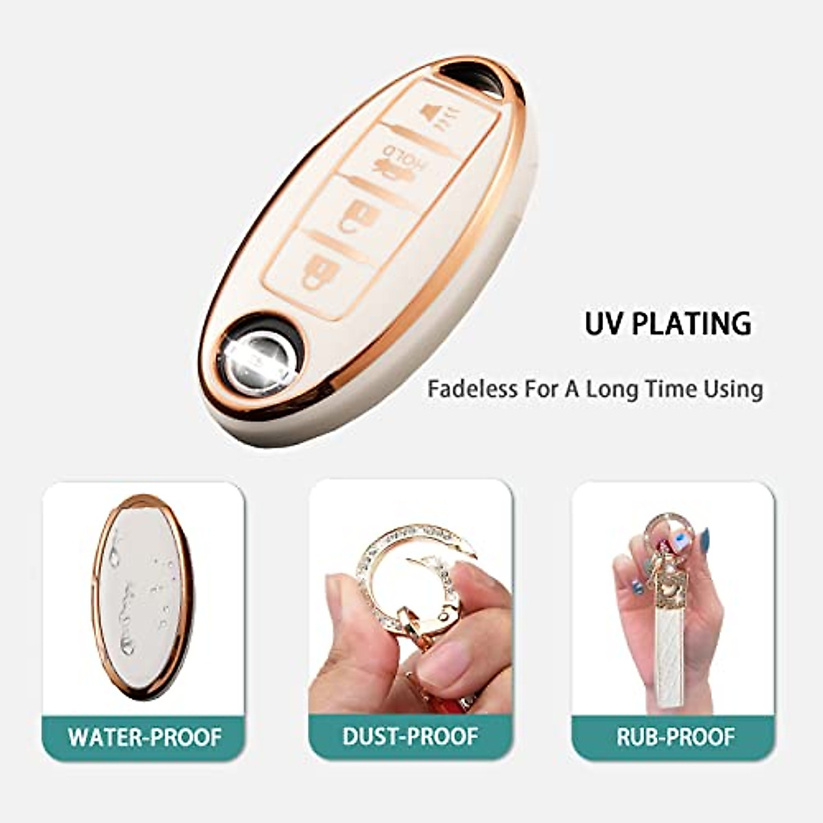 LOCATVE Compatible with Nissan Key Fob Cover, Car Key Cover for Nissan Altima Maxima Armada Rogue Murano Sentra Pathfinder Key Fob Cover 2022 White