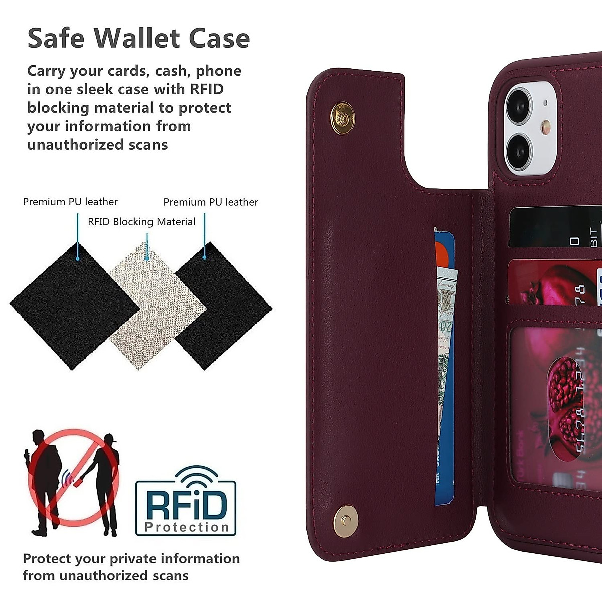 iCoverCase for iPhone 11 Case with Card Holder, iPhone 11 Phone Case Wallet for Women Men [RFID Blocking] PU Leather Protective Wallet Case for iPhone 11 6.1 Inch (Wine Red)