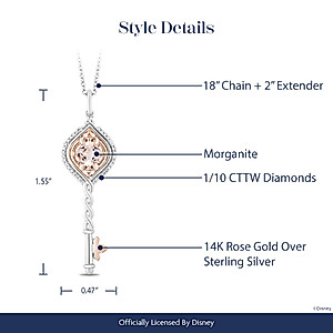 Jewelili Enchanted Disney Fine Jewelry 14K Rose Gold over Sterling Silver with 1/10 CTTW Diamonds and Morganite Aurora Key Pendant
