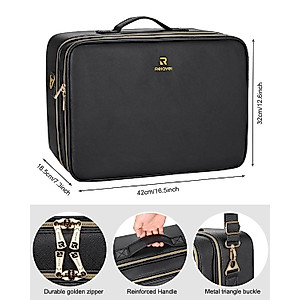 Relavel Extra Large Makeup Bag, Makeup Case Professional Makeup Artist Kit Train Case Travel Cosmetic Bag Brush Organizer, Waterproof Leather Material, with Adjustable Shoulder Straps and Dividers