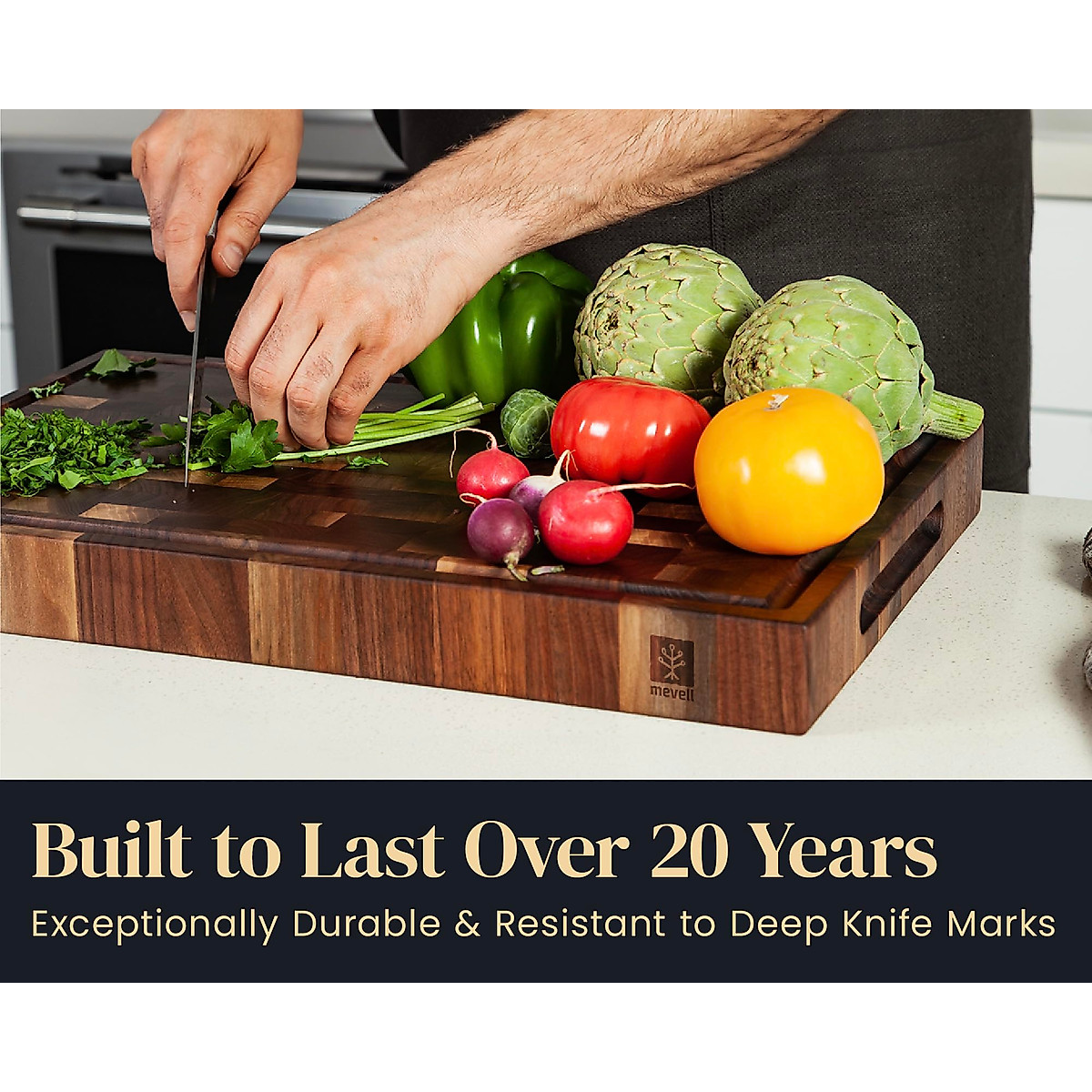 Mevell Walnut Wood Cutting Board for Kitchen, Reversible Wooden Chopping Board With Juice Grooves, Made in Canada (Walnut, 18x12x1.5)