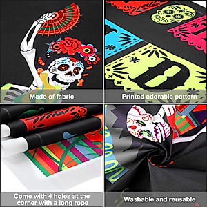 Day of The Dead Party Supplies, 6 x 3.6 ft Extra Large Fabric Day of The Dead Backdrop Banner for Halloween - Party Decoration Photo Booth Backdrop Skull Background Banner
