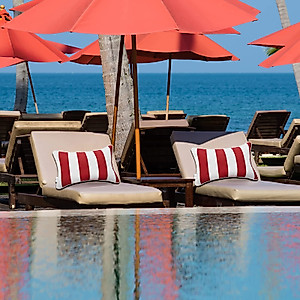 JMGBird Outdoor Lumbar Pillows, Waterproof Throw Pillows with Insert, Pack of 2, 12×20 Inch- Add a Pop of Color Outdoors (Red and White)