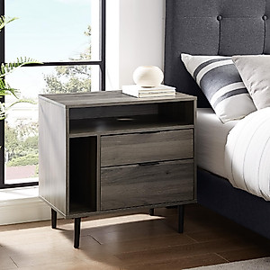 Walker Edison Modern Wood Nightstand Side Table Bedroom Storage Drawer and Shelf Bedside End Table, 25 Inch, Slate Grey