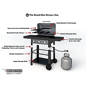 Bronco-3 Burner Propane Gas Grill/Portable by Brand-Man Grills