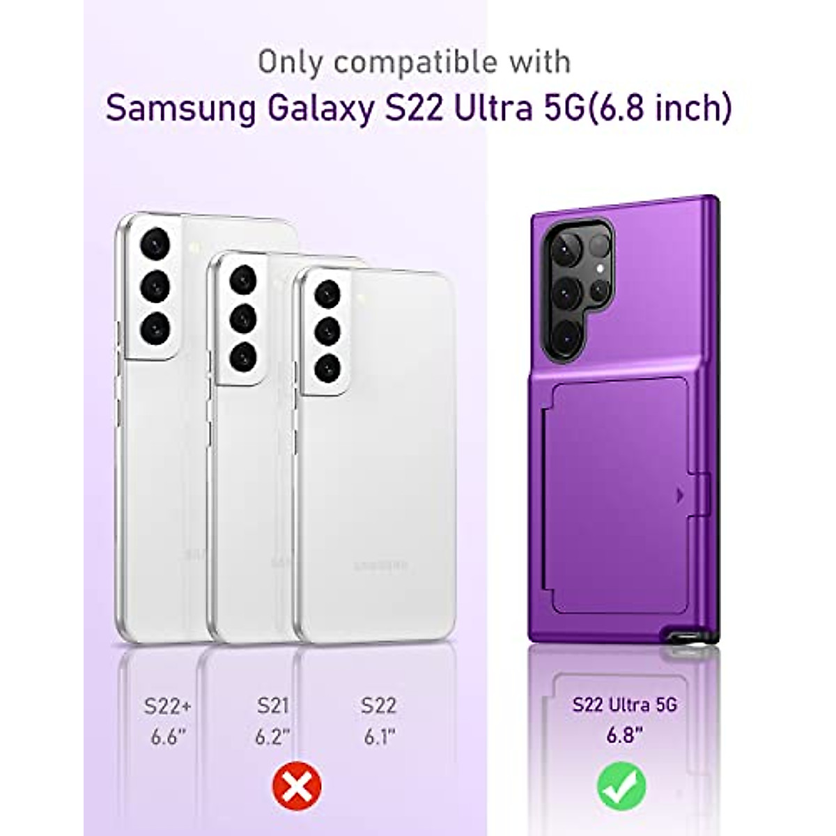 WeLoveCase Samsung Galaxy S22 Ultra Case Wallet Case with Credit Card Holder & Hidden Mirror, All-Round Protection Shockproof Phone Cover Designed for Samsung Galaxy S22 Ultra, 6.8 Inch Purple