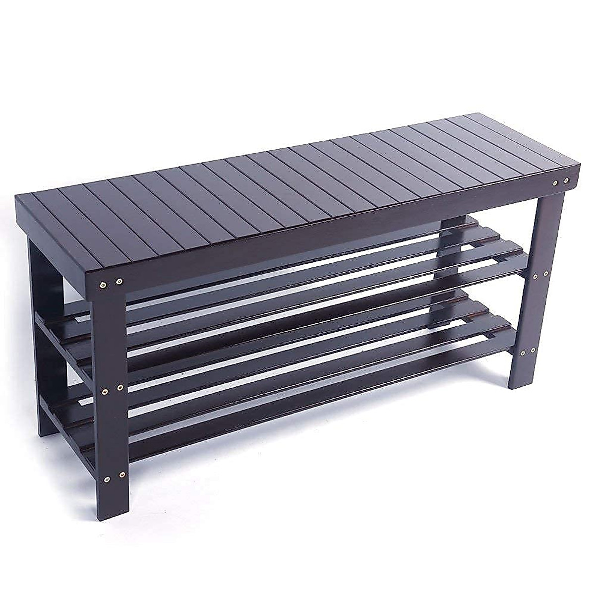 SoSo-BanTian1989 Bamboo Free Standing Shoe Rack, Bathtub Side Table Shoes Organizer Shelf for Entryway Hallway Corridor Living Room (Dark Coffee)