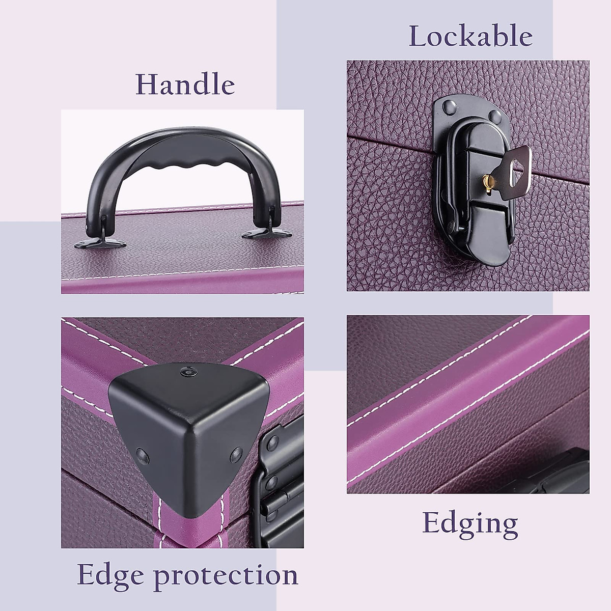 FRENESSA Rolling Nail Case Wheeled Manicure Storage Case Polish Organizer Professional Makeup Trolley for Studio or Travelling Nail Technician Artists Cosmetologist Stylist - Purple Vegan Leather