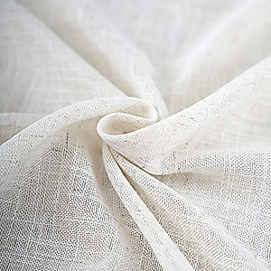 VOILYBIRD Natural Linen Semi Sheer Curtains Tab Top Light Filtering Elegant Curtains & Drapes for Bedroom 52 x 63 Inch Length, Set of 2 Panels