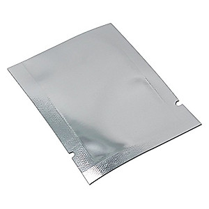 Silver Aluminum Foil Smell Proof Pouch Heat Seal Front Clear Plastic Mini Open Top Flat Vacuum Packaging Mylar Bag Food Powder Small Sample Mylar Storage with Tear Notch (200, 10x15cm(3.9x5.9 inch))