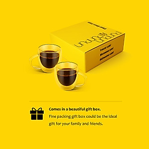 PunPun 8.5oz.250ml Espresso Cups,Shot Glass Coffee Cups, Double Wall Insulated Glass Cups, Demitasse Cups Glass Cups, Iced Coffee Cups Set of 2