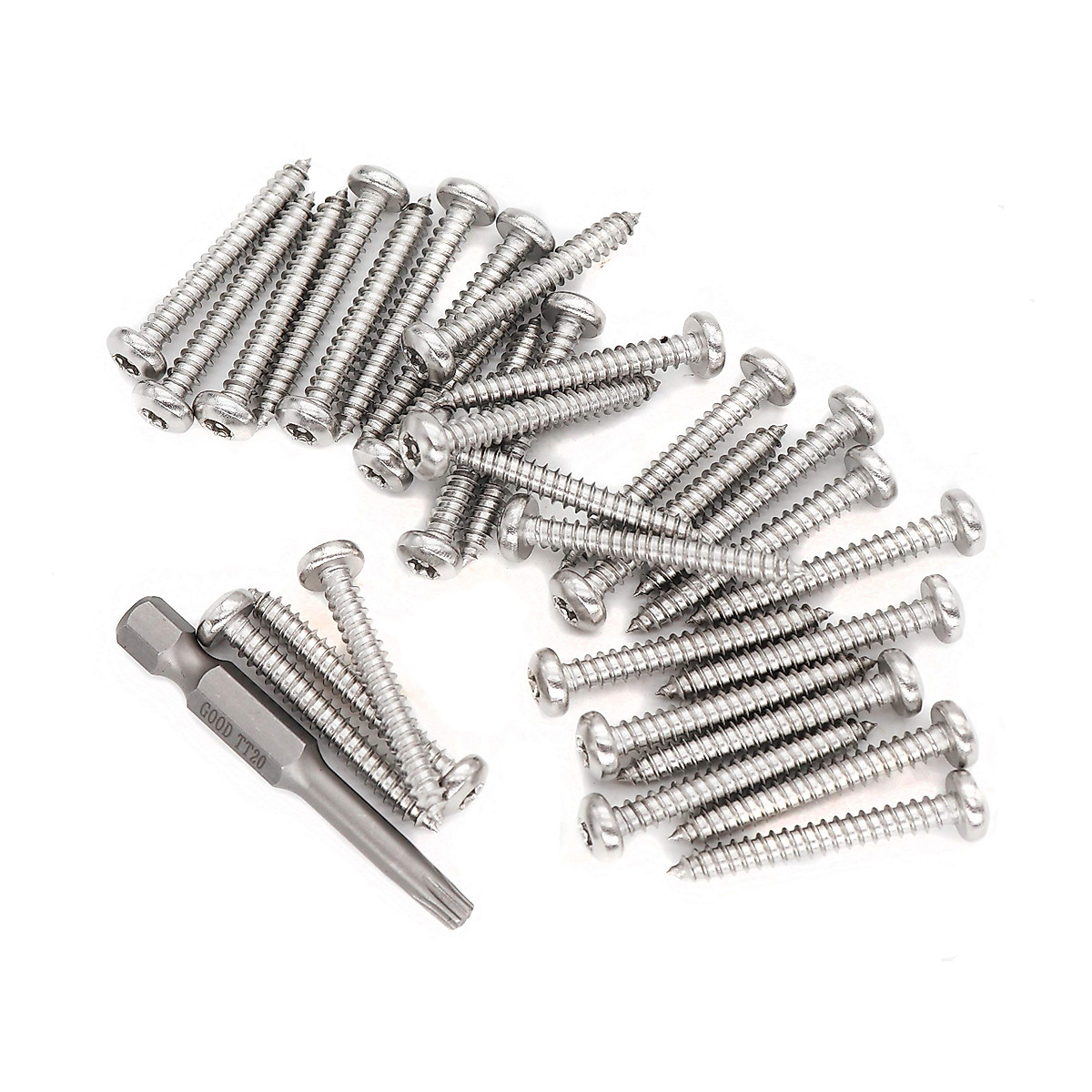 binifiMux 30pcs #8 1-1/4" Torx in Pin Head Tamper Proof Security Self Tapping Sheet Metal Screws with T20 Wrenh Key 304 Stainless Steel